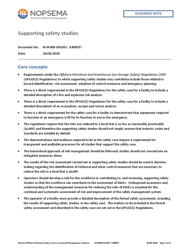 NOPSEMA Supporting Safety Studies | PDF | Risk | Risk Assessment