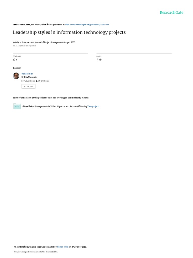 Leadership Styles in Information Technology Projec | PDF ...