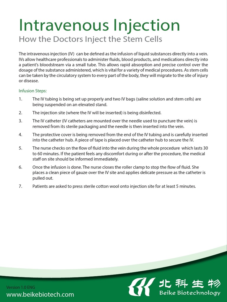 Stem Cell IV Injection Process Guide | PDF | Wellness