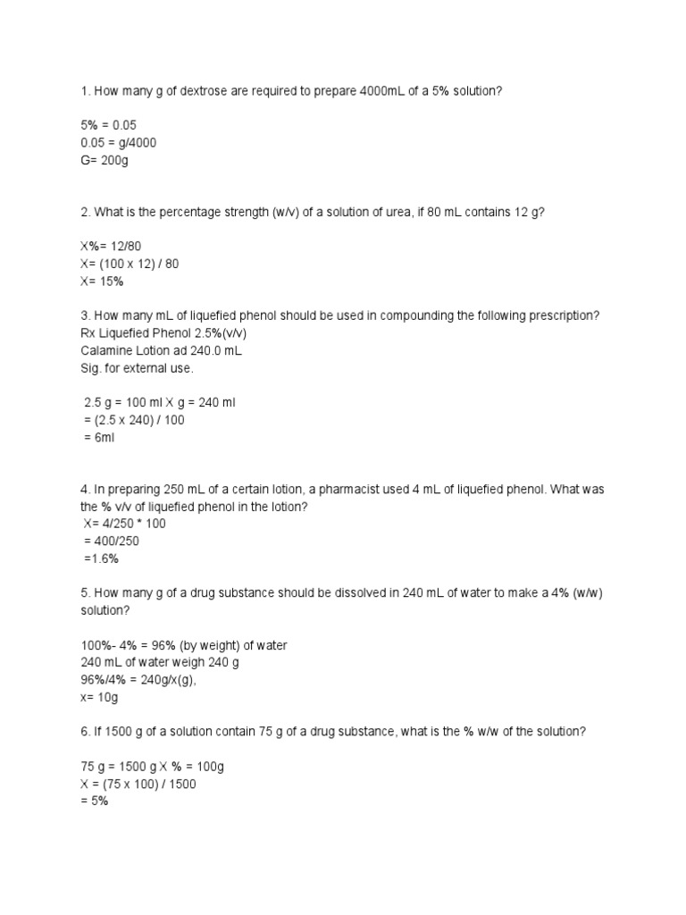 Solutions and Calculations: A Compilation of Pharmaceutical ...