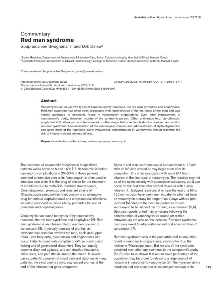red man syndrome | Intravenous Therapy | Medical Specialties