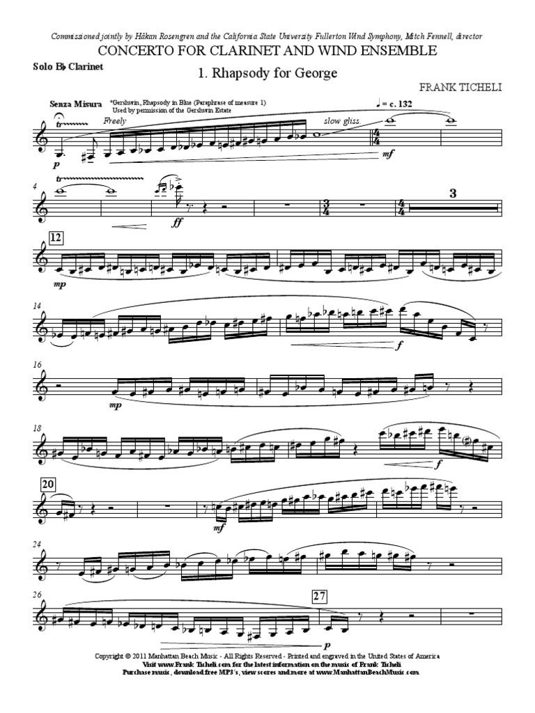 Frank Ticheli Clarinet Concerto Solo Part | PDF
