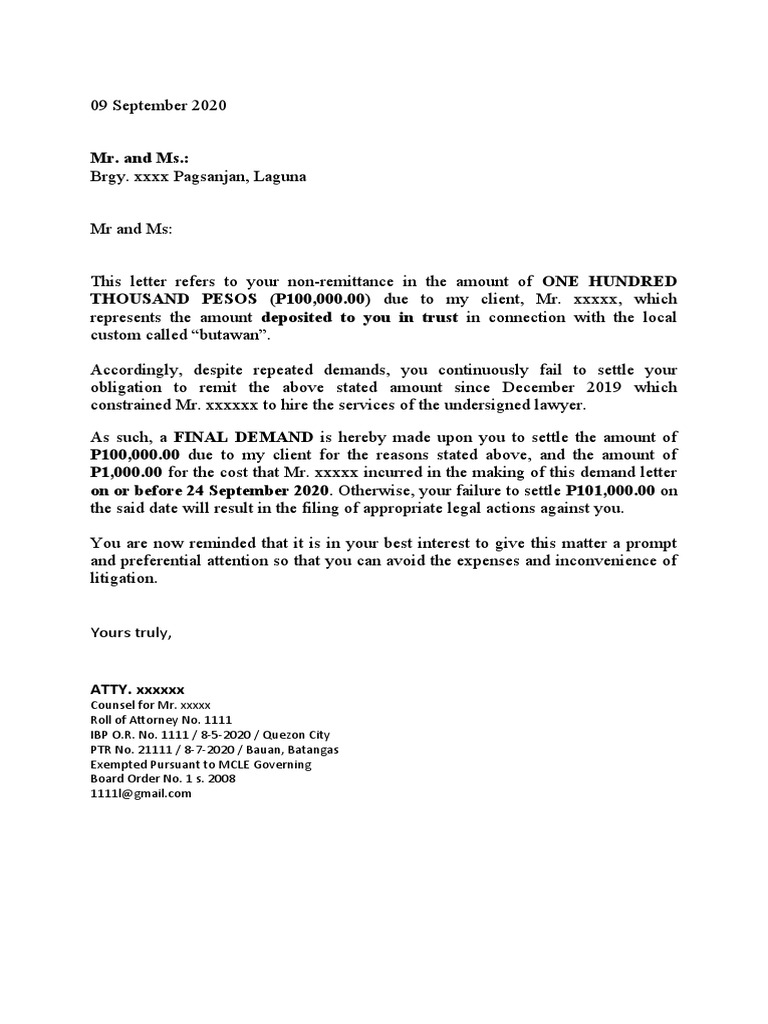 Demand Letter Sample Scribd | PDF