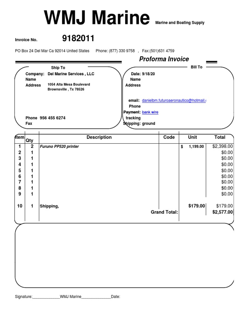 WMJ Marine: Proforma Invoice | PDF | Business