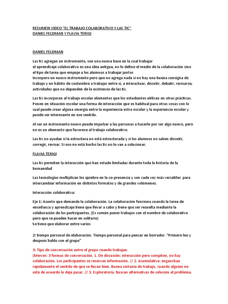 Resumen Video Daniel Feldman | PDF | Tecnología de información y comunicaciones | Aprendizaje