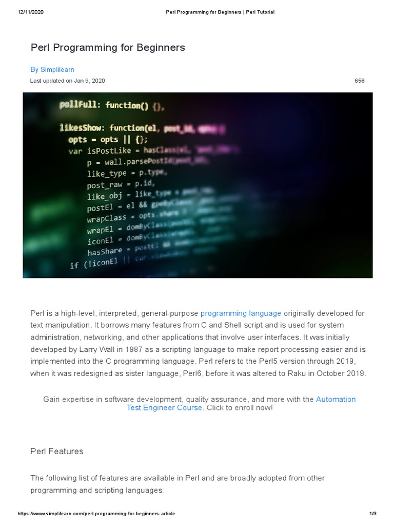 Perl Programming For Beginners - Perl Tutorial | PDF | Perl | Scripting ... Perl Programming For Beginners - Perl Tutorial | PDF | Perl | Scripting ...