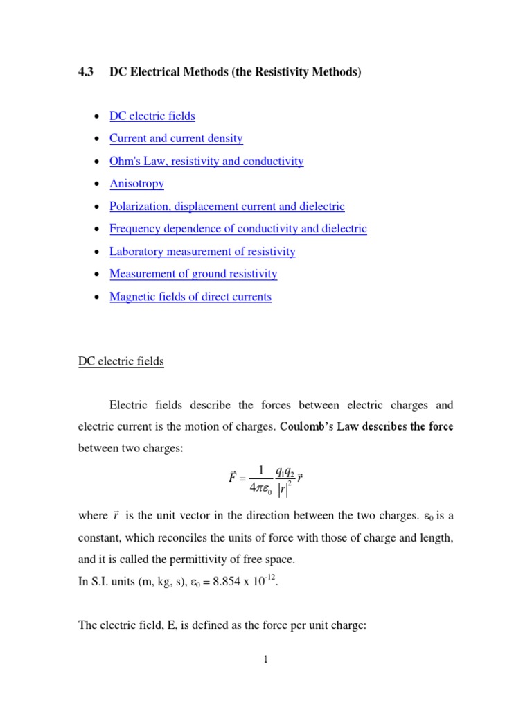 4.3 DC Electrical Methods (The Resistivity Methods) : R Is The Unit ...