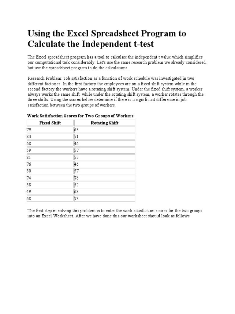 Calculating an Independent t-Test Using Excel: A Step-by-Step Guide ...