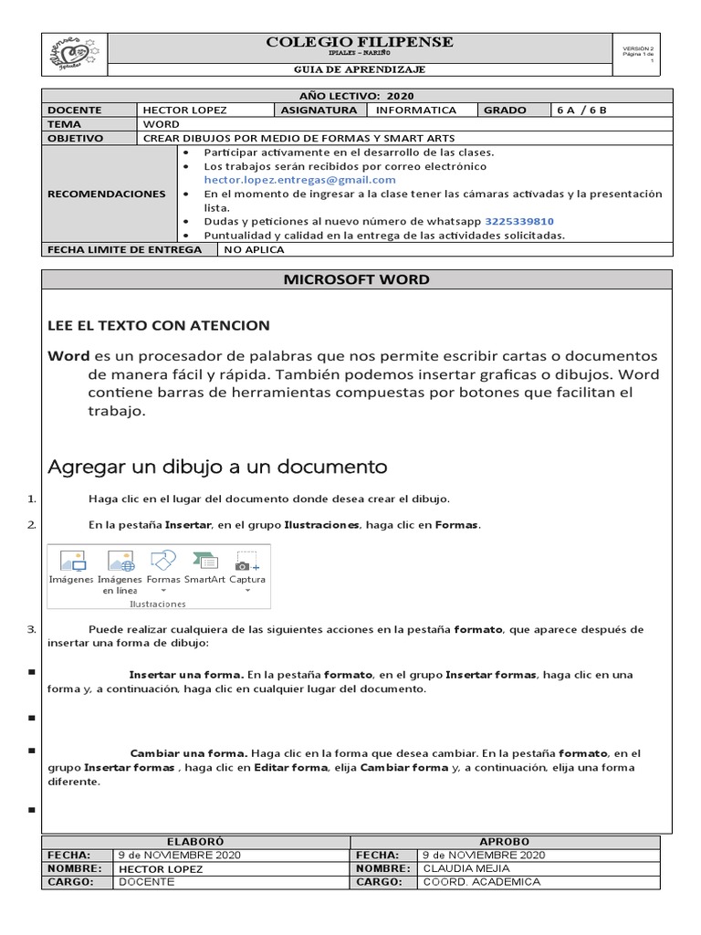 Informatica Guia 6 Grado 6a Y 6B | PDF | Microsoft Word | Software