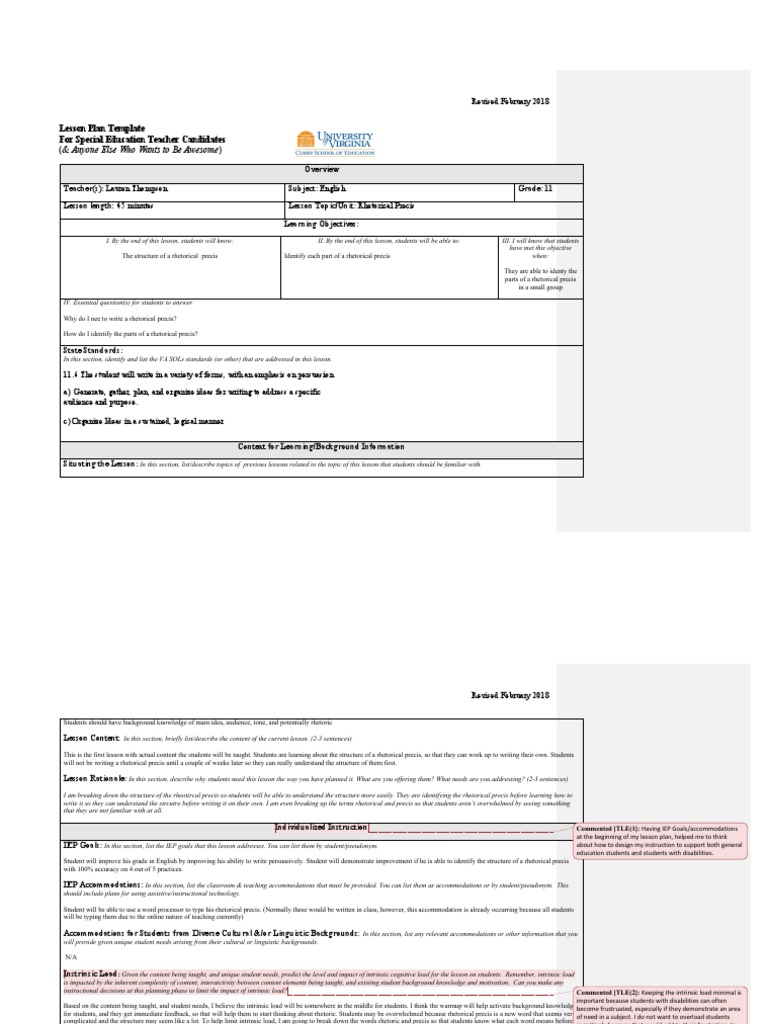 Rhetorical Precis Lesson Plan | PDF | Educational Assessment | Rhetoric