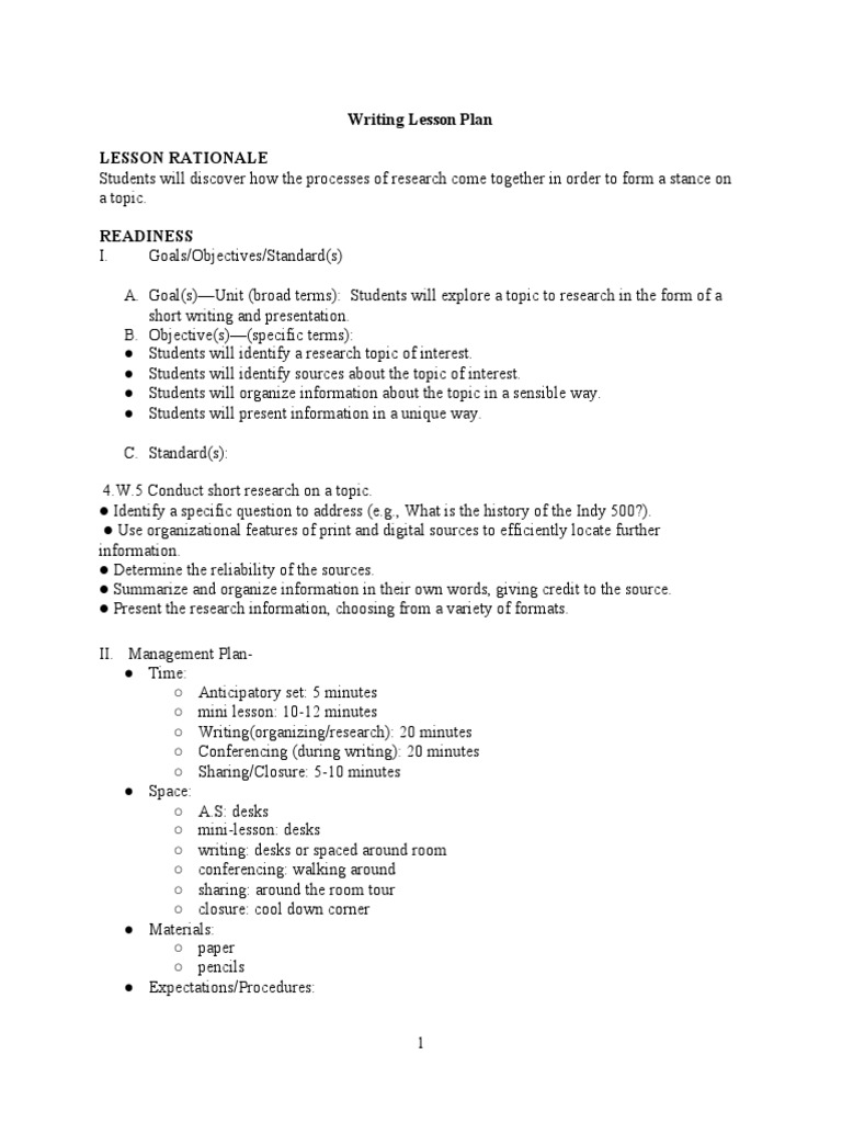 Writing Lesson Plan Lesson Rationale | PDF | Brainstorming | Lesson Plan Writing Lesson Plan Lesson Rationale | PDF | Brainstorming | Lesson Plan
