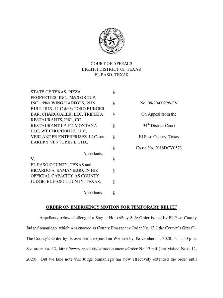 40C4101-PS - 226 - 2020 11 12 - Order On Emergency Motion For Temporary ...