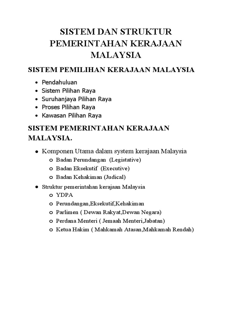 Sistem Dan Struktur Pemerintahan Kerajaan Malaysia | PDF Sistem Dan Struktur Pemerintahan Kerajaan Malaysia | PDF