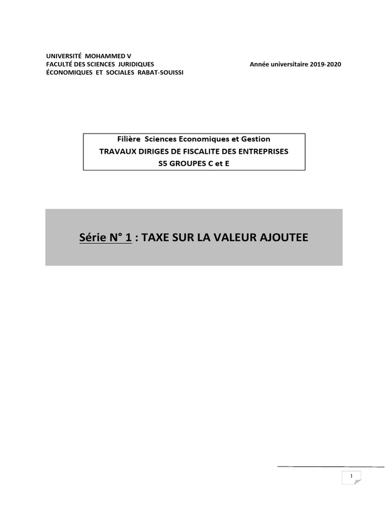 TD Fiscalité - TVA | PDF | Taxe sur la valeur ajoutée | Facture