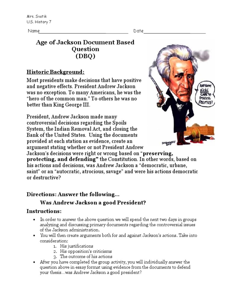 Andrew Jackson DBQ 7th | PDF | Andrew Jackson | Government