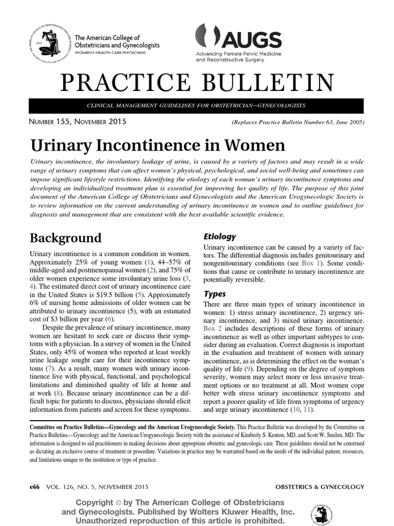 Acog Incontinencia Urinaria 2015 | PDF | Urinary Incontinence ...