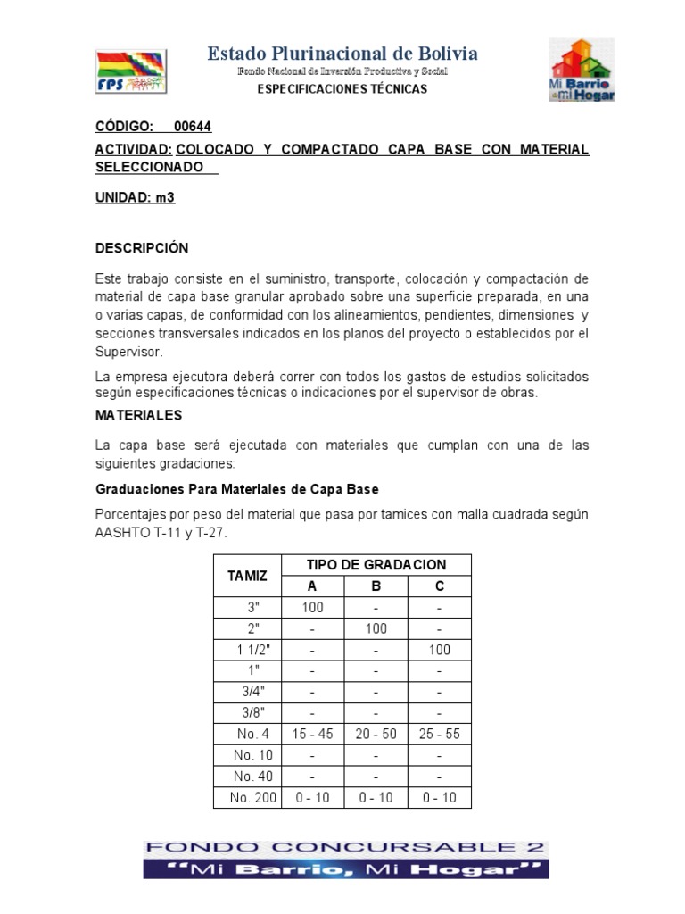 Colocado y Compactado Capa Base Con Material Seleccionado | PDF ...