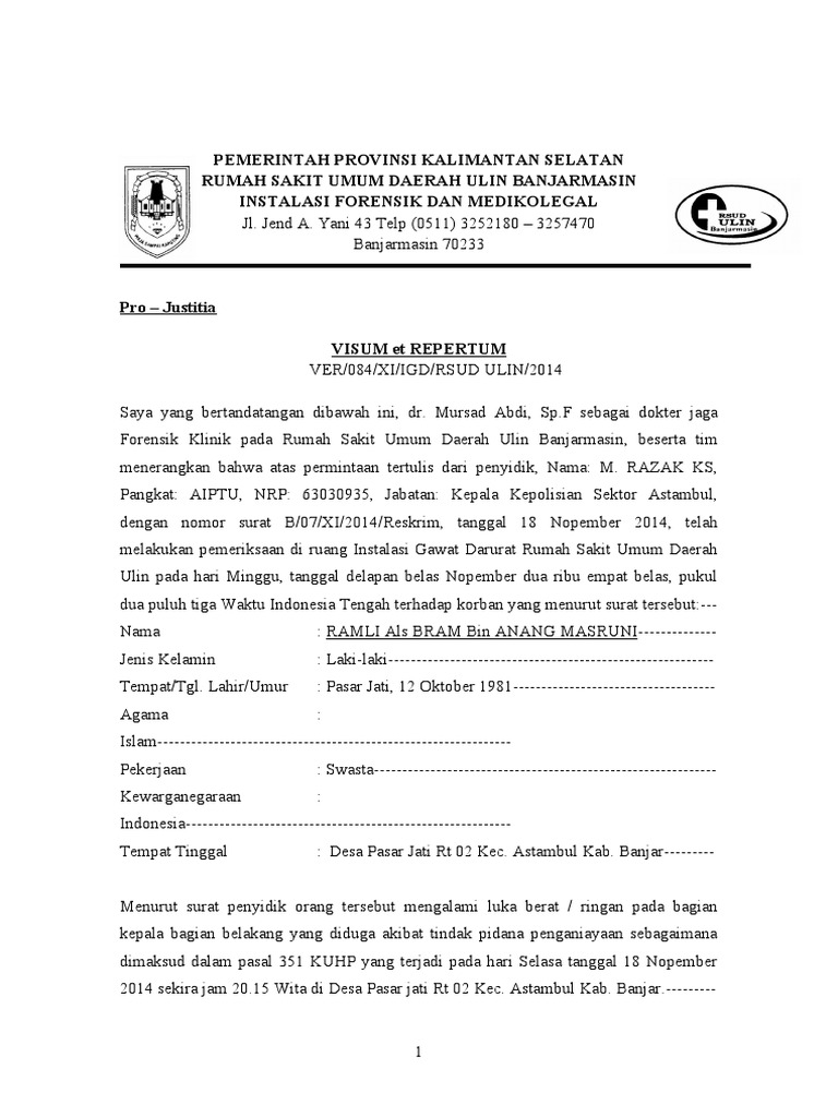 Visum Hidup Korban Bacok | PDF