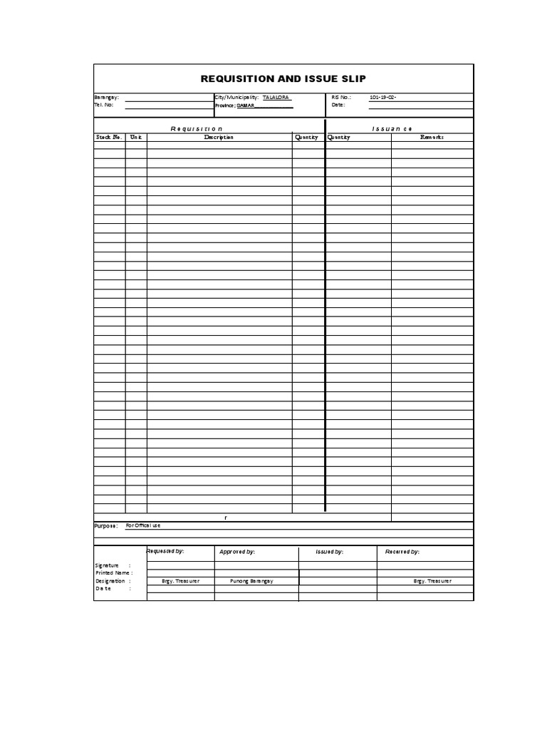 Requisition and Issue Slip Template | PDF
