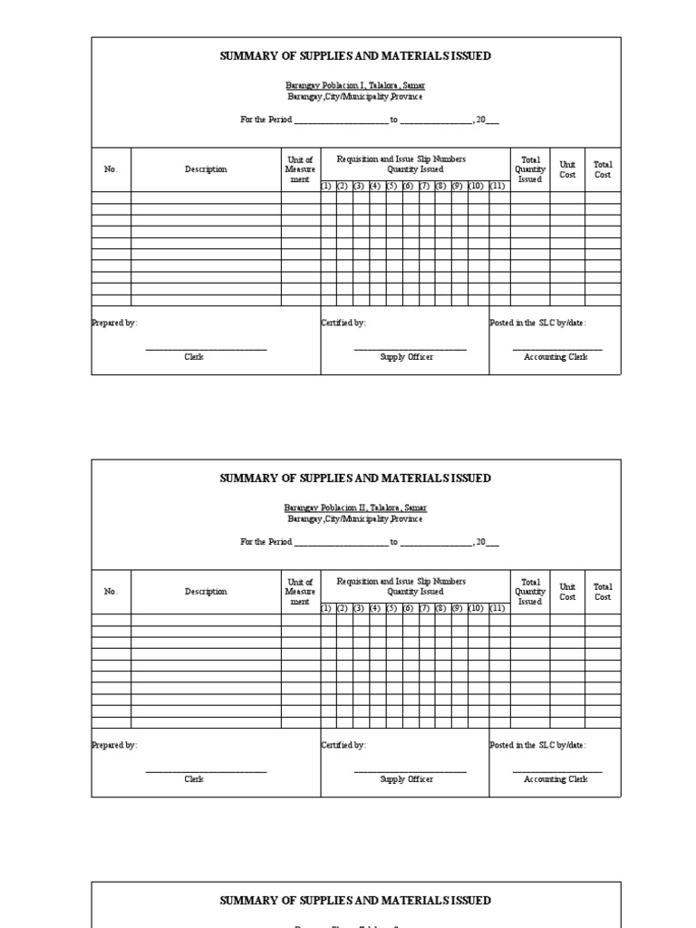 Barangay Summary of Supplies and Materials Issued | PDF | Accounting ...