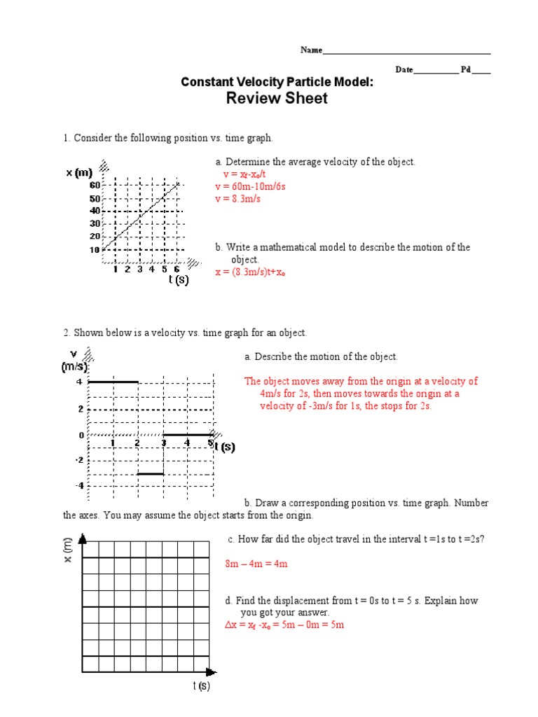 Review Sheet: Constant Velocity Particle Model | PDF | Velocity | Speed