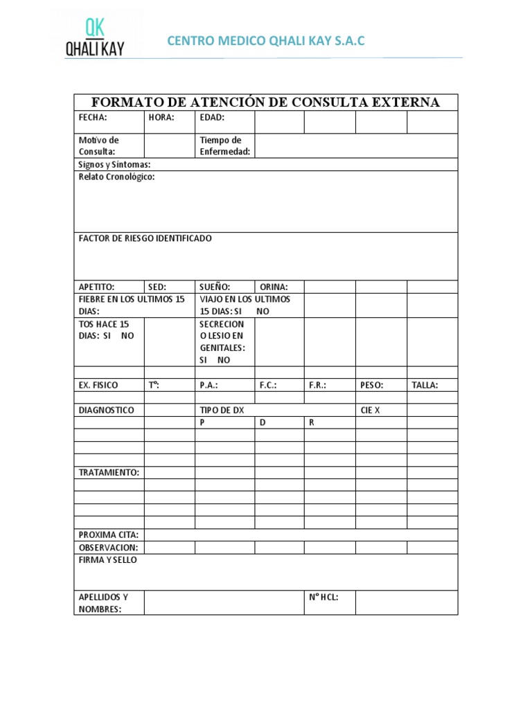 Formato de atención médica para consultas externas | PDF