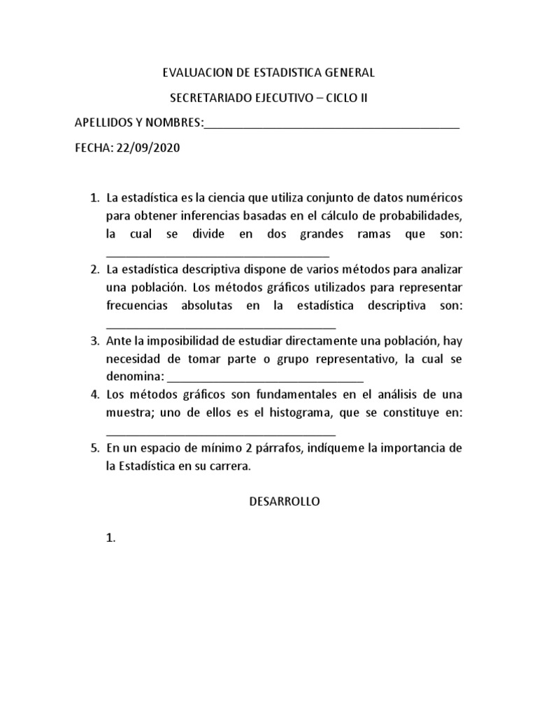 Evaluacion de Estadistica General PDF | PDF