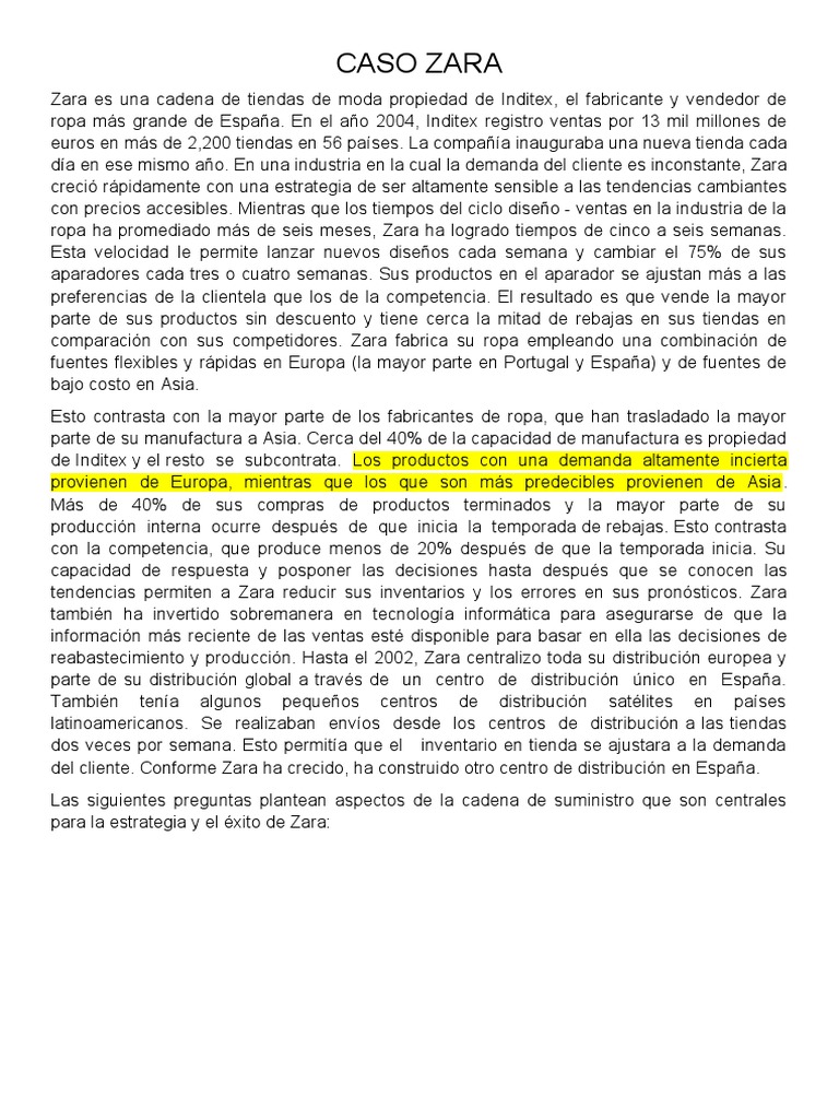 Caso Zara | PDF | Economias | Business