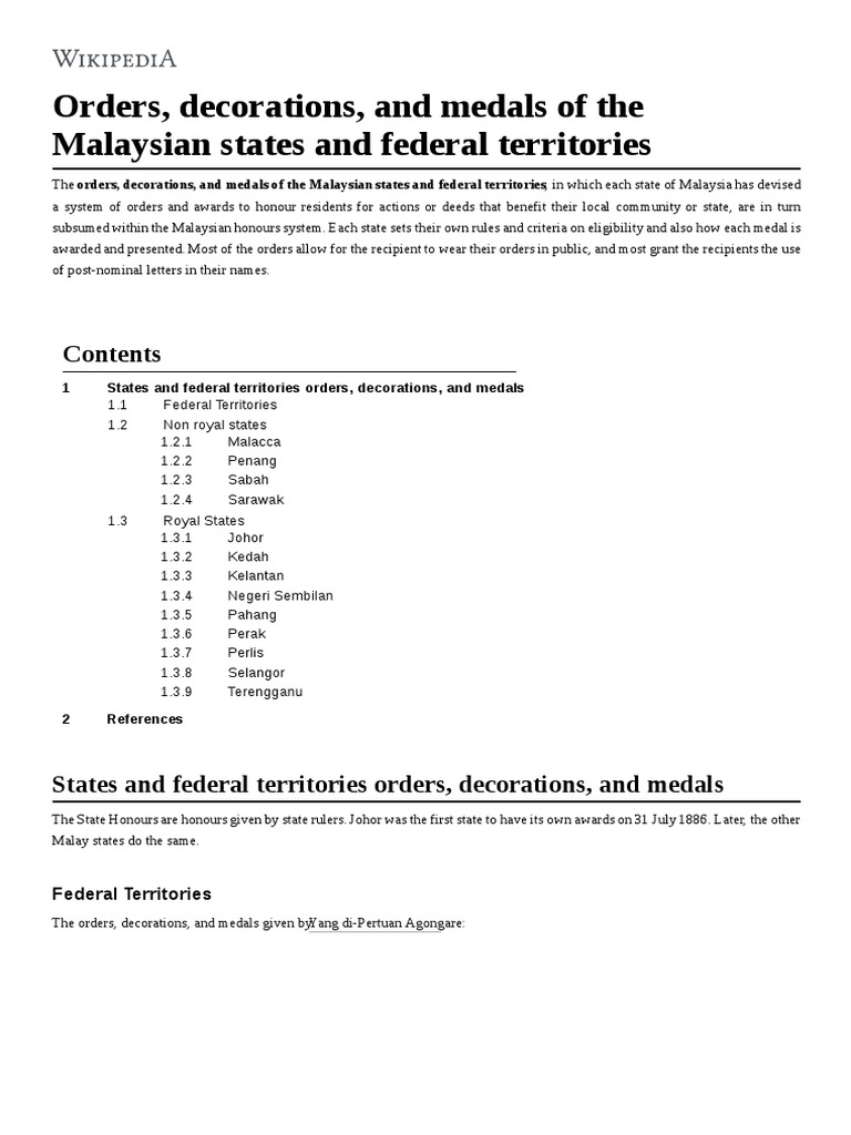 Malaysian Orders and Decorations Overview | PDF | Malaysia | Strait Of ...