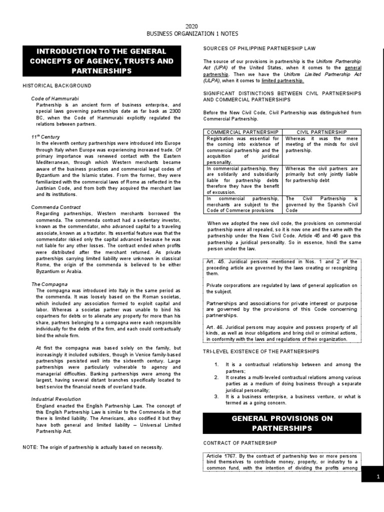 Business Organization NOTES | PDF | Limited Partnership | Partnership