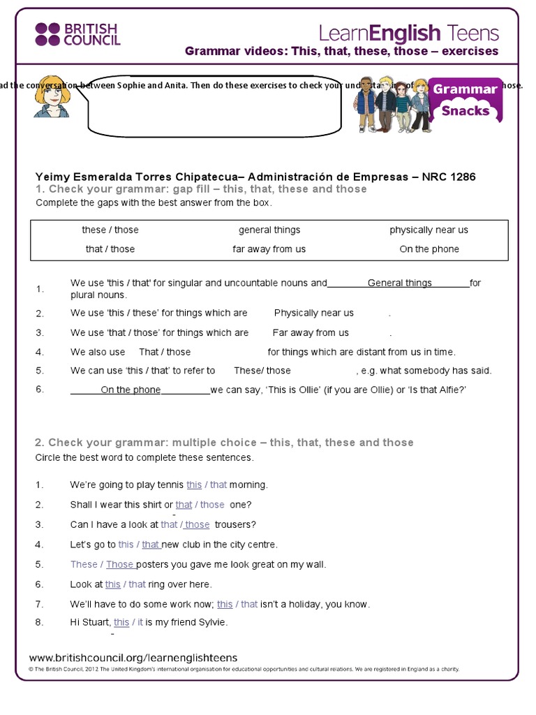 Grammar Videos: This, That, These, Those - Exercises | PDF | Noun ...