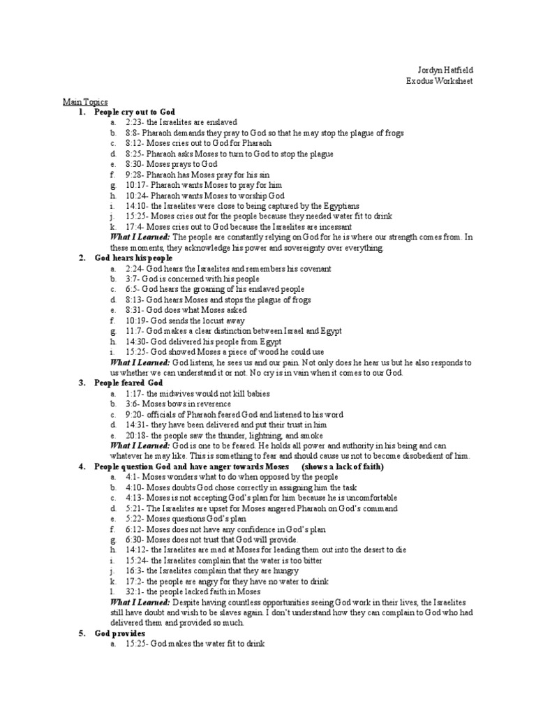 Exodus Worksheet | PDF | The Exodus | Moses