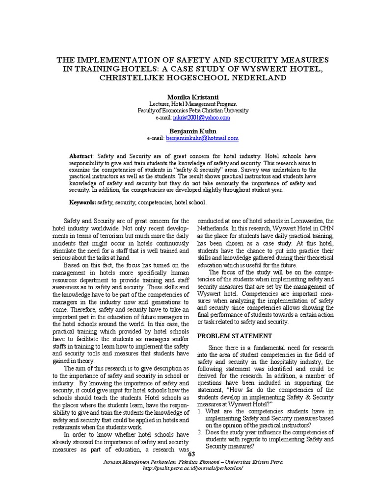 The Implementation of Safety and Security Measures in Training Hotels ...