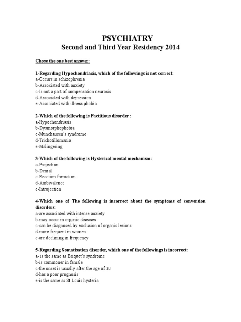 Psychiatry: Second and Third Year Residency 2014 | PDF | Mental ...