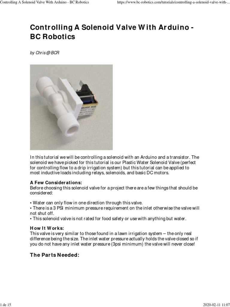 Controlling A Solenoid Valve With Arduino - BC Robotics | PDF | Arduino ...