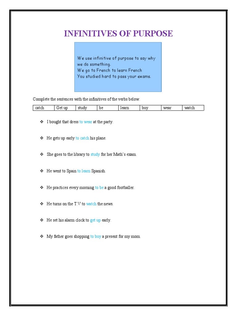 INFINITIVE OF PURPOSE Luis Jimenez | PDF