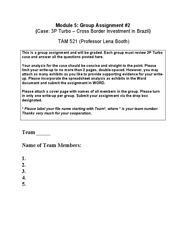 Module 5: Group Assignment #2 (Case: 3P Turbo - Cross Border Investment in Brazil) | PDF ...