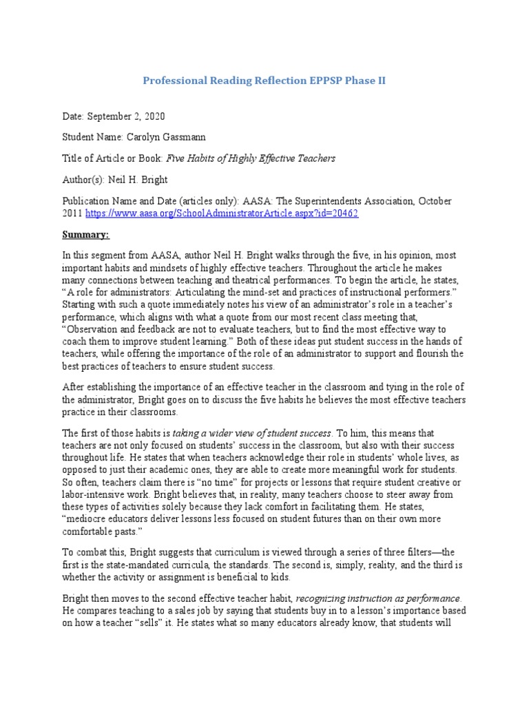 Professional Reading - 1 | PDF | Classroom | Teachers