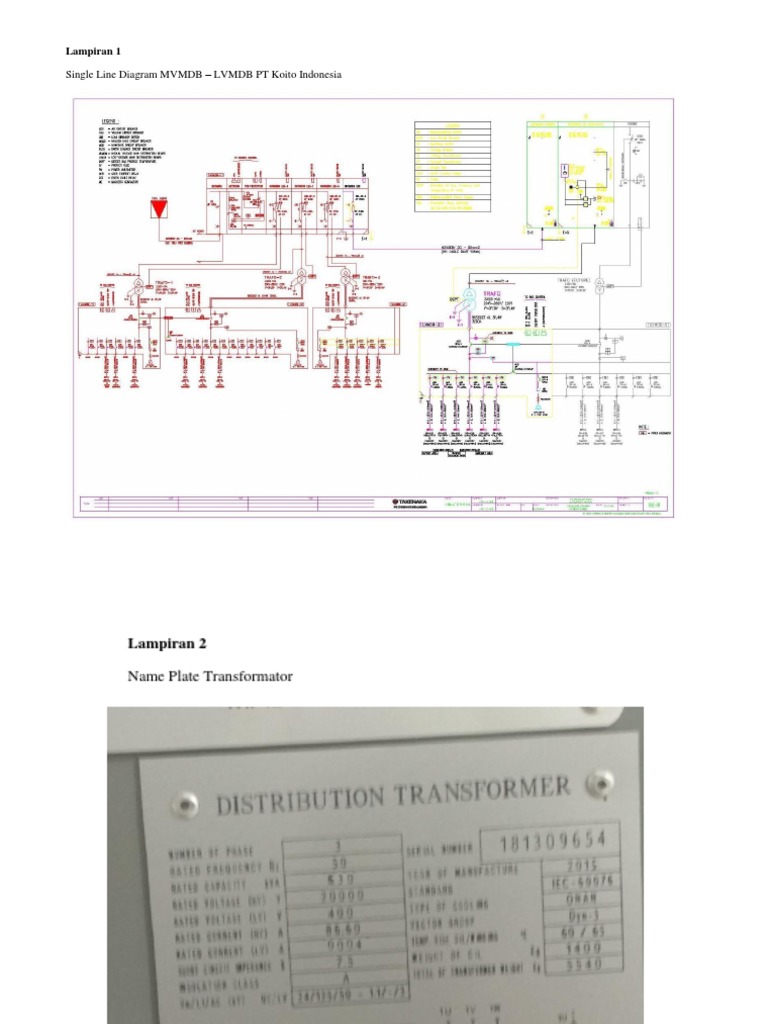 Single Line Diagram MVMDB - LVMDB PT Koito Indonesia: Lampiran 1 | PDF