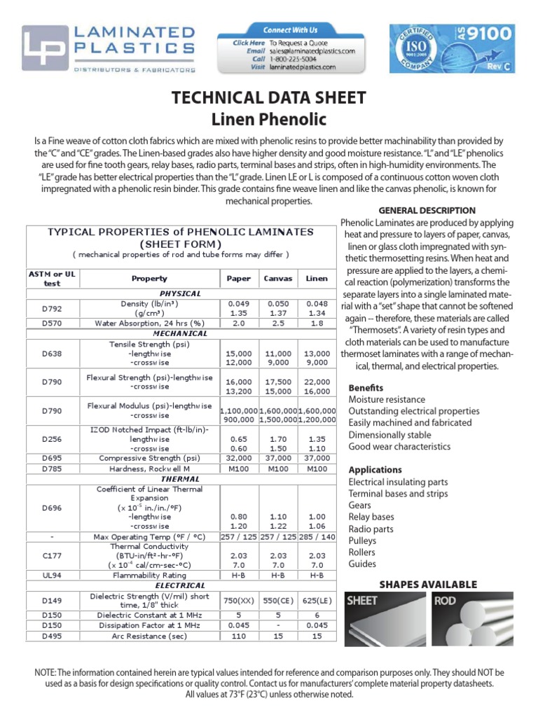 Technical Data Sheet Linen Phenolic | PDF | Textiles | Lamination