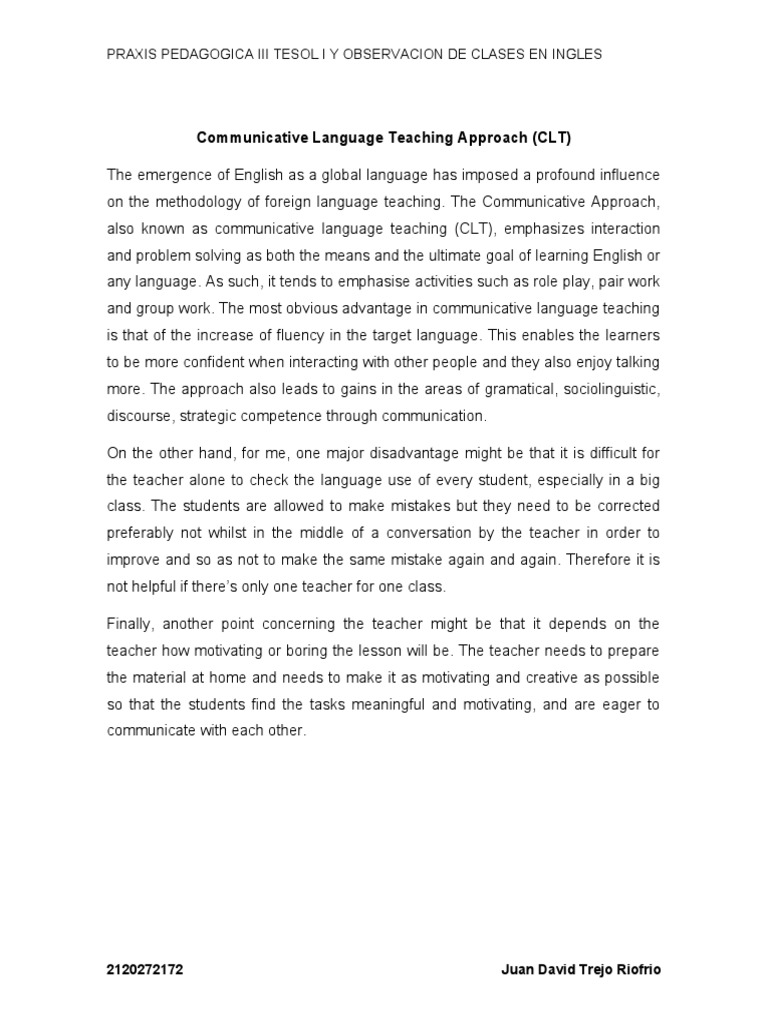 Communicative Language Teaching Approach | PDF | Career & Growth