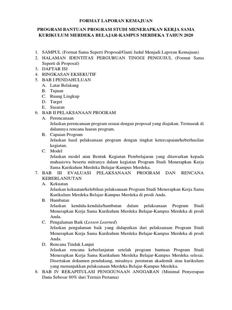 Format Laporan Kemajuan KSK MBKM PDF | PDF