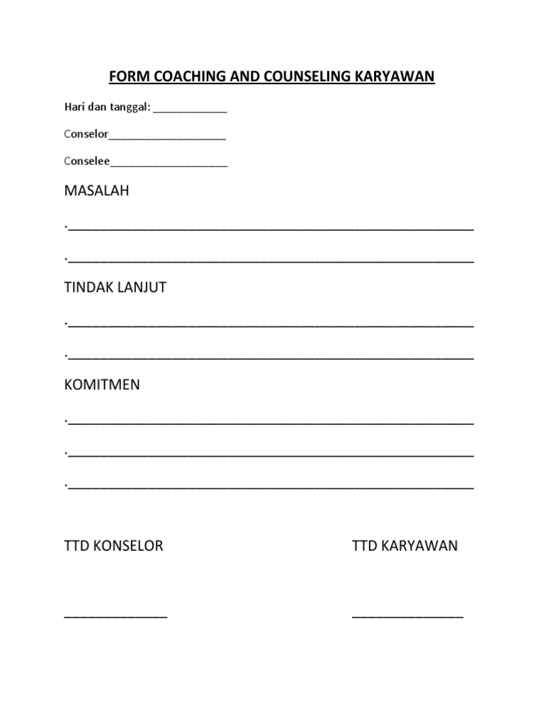 Form Coaching and Counseling Karyawan | PDF