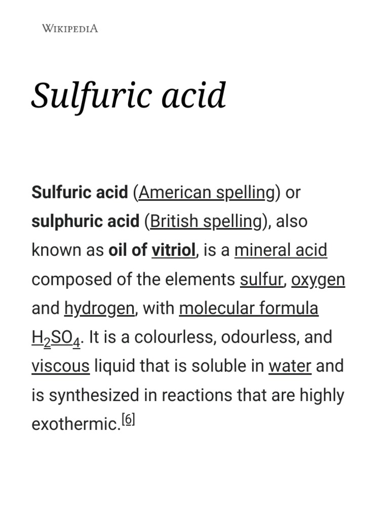 Sulfuric Acid Wikipedia Pdf Pdf Sulfuric Acid Iron