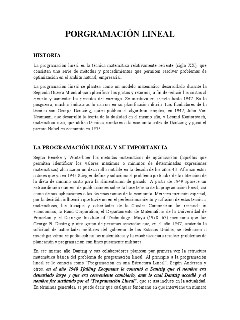 Porgramación Lineal | PDF | Programación lineal | Optimización Matemática