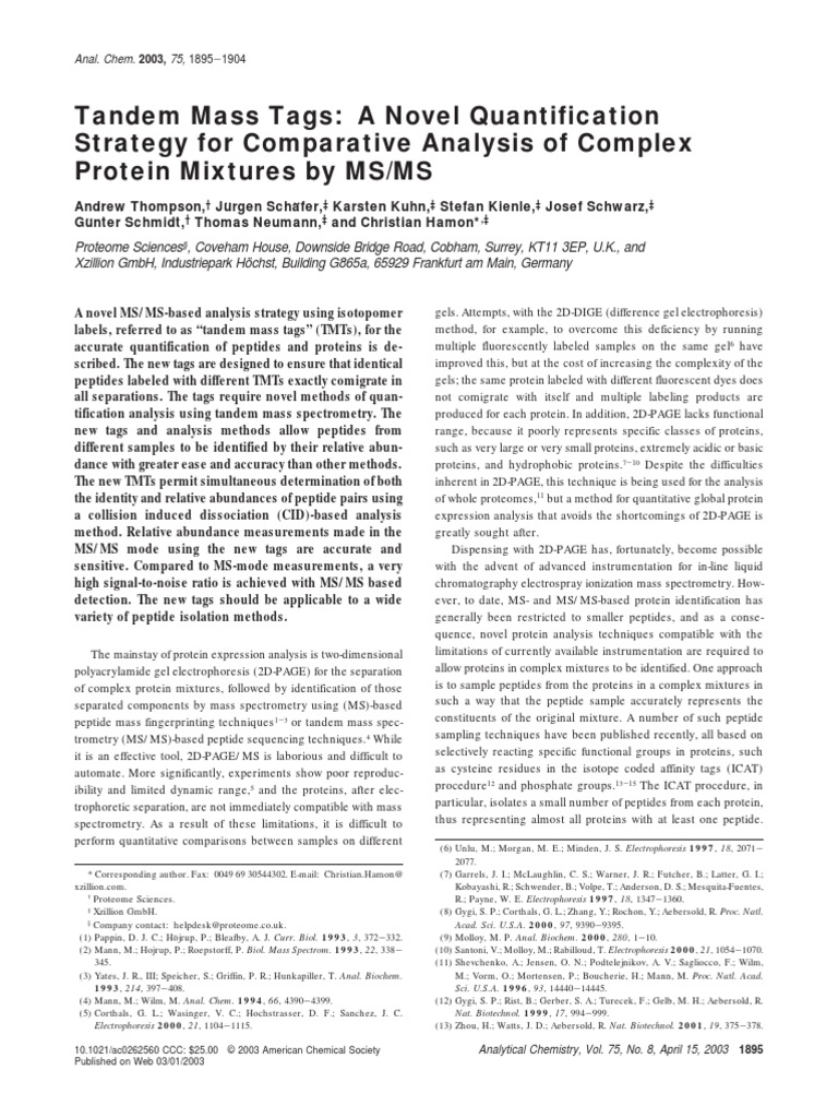 2003 TMT | PDF | Tandem Mass Spectrometry | Mass Spectrometry