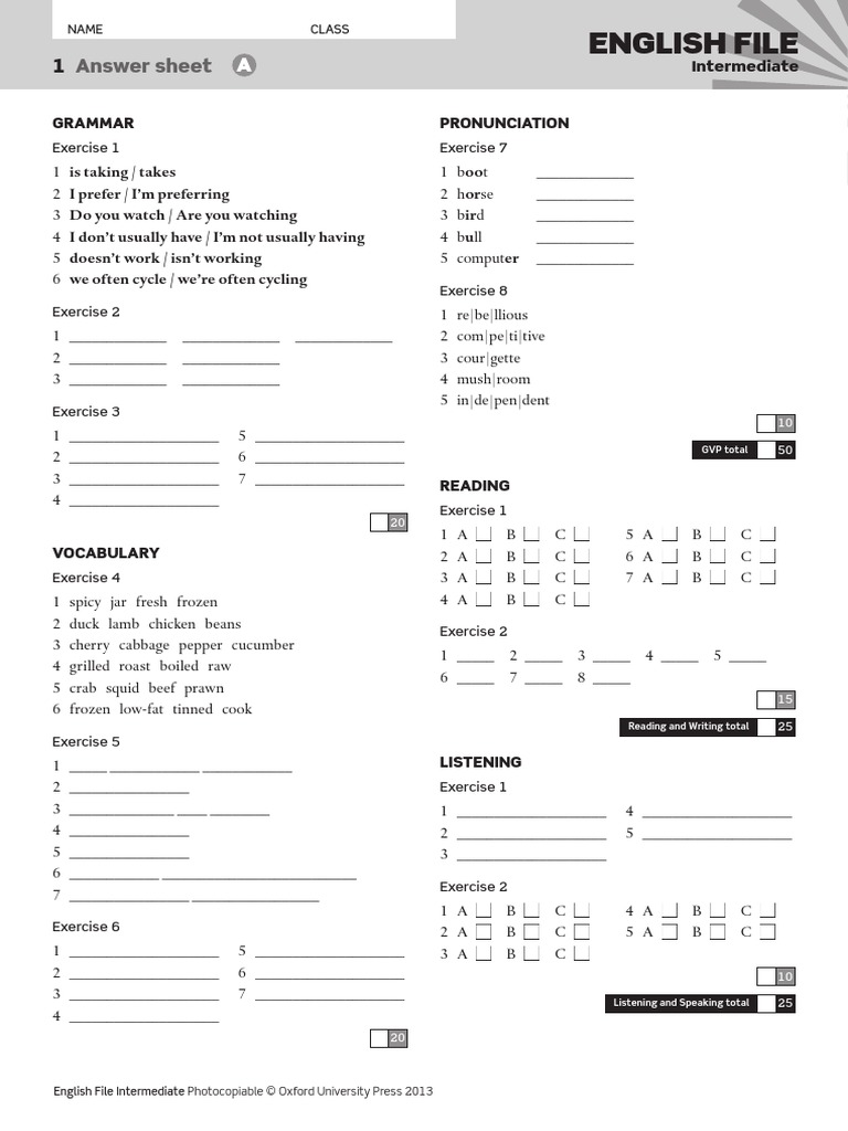 English File: Answer Sheet | PDF | Cuisine | Cooking