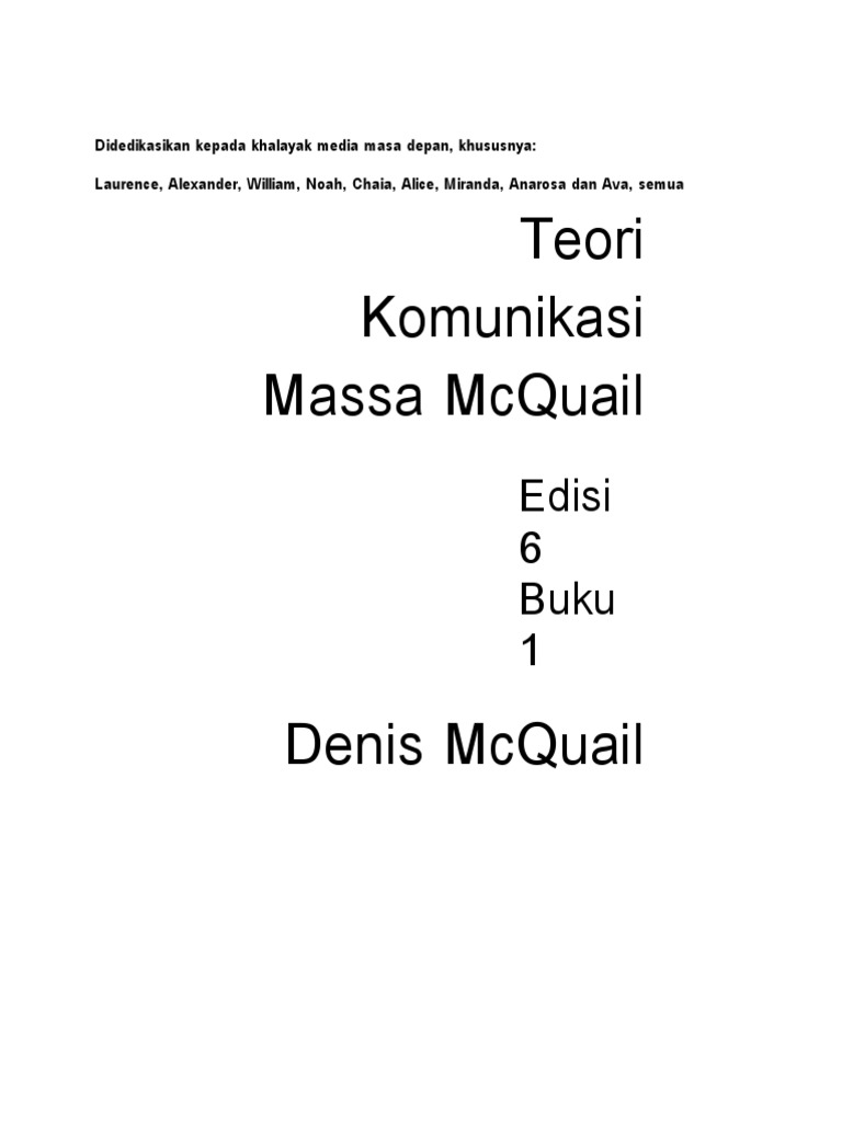 Teori Komunikasi Masa McQuail PDF | PDF