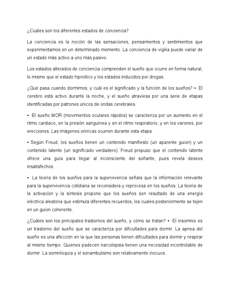 Estados De La Conciencia Vigilia Y Sueño Pdf Dormir Ritmo Circadiano