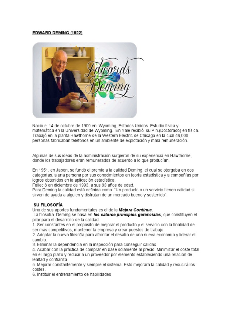 Filosofía de Calidad de Edward Deming | PDF | Producción y fabricación ...